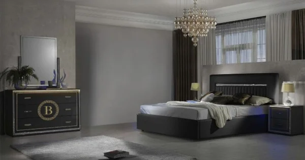 Dormitor Negru cu Detalii Aurii - Mobilier Dormitor Modern | MobilaABC
